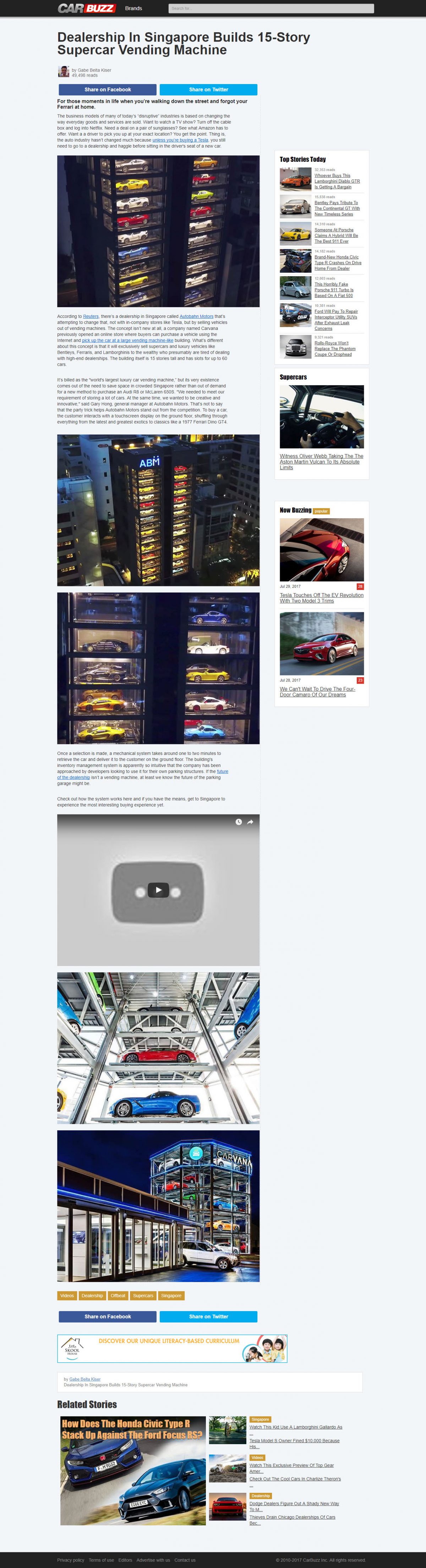 Dealership In Singapore Builds 15 Story Supercar Vending Machine ...